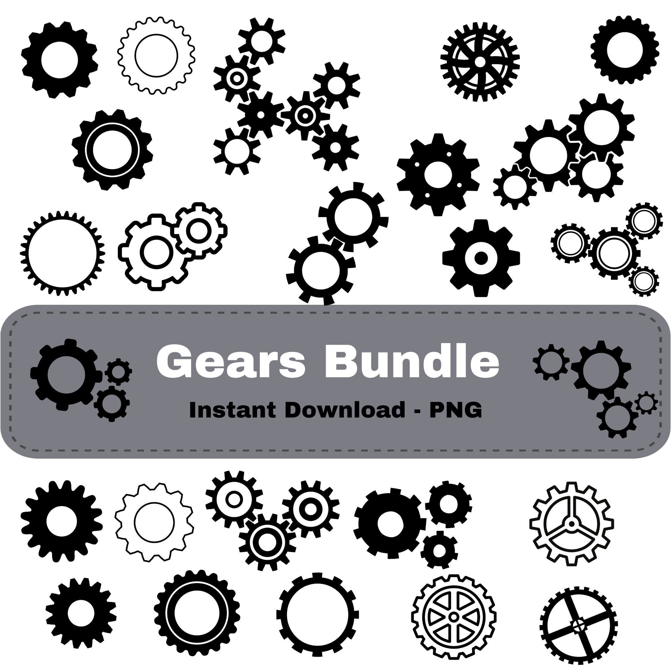 Gears Bundle Transparent Background PNG Black Gear Instant Digital ...