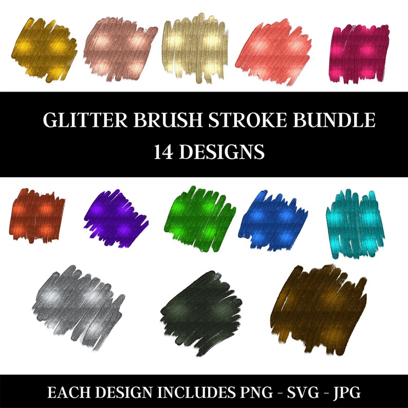 Glitter Paint Brush Stroke Transparent Background Svg Bundle Hand Drawn ...