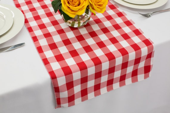 Red and white table runner store