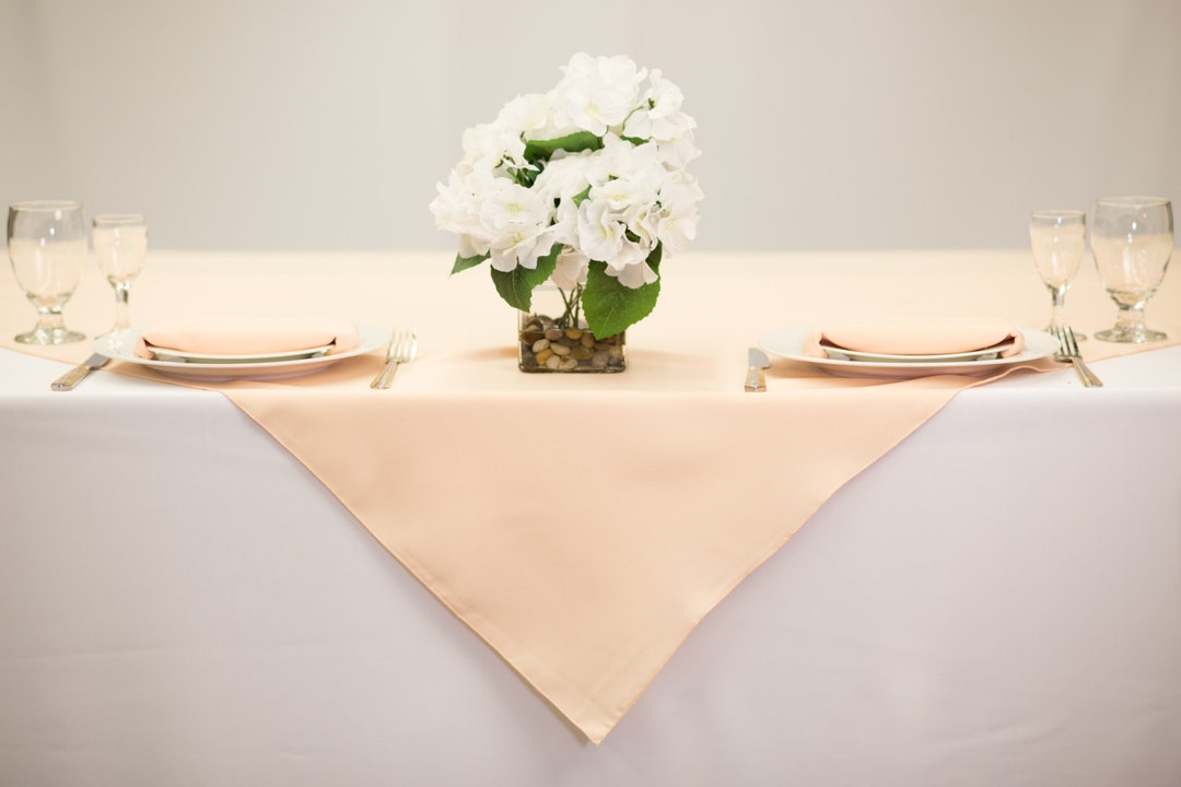 54 Inch Square Peach Table Overlay Polyester Wedding Table Overlays - Etsy