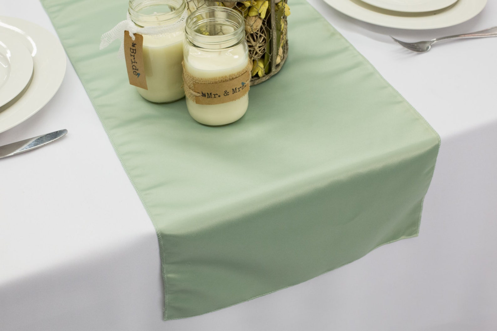 Sage L'amour Satin Table Runner | Wedding Table Runners - Etsy