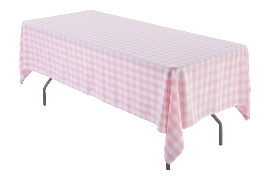 60" X 120" Pink and White Gingham Rectangular Tablecloth Polyester ...