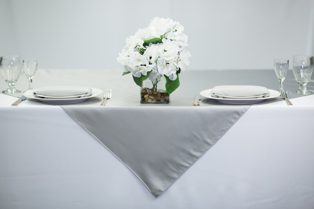 54 Inch Square Silver L'amour Overlay | Wedding Table Overlays - Etsy