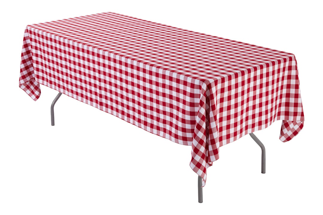 60" X 144" Rectangular Red and White Check Tablecloth Polyester - Etsy