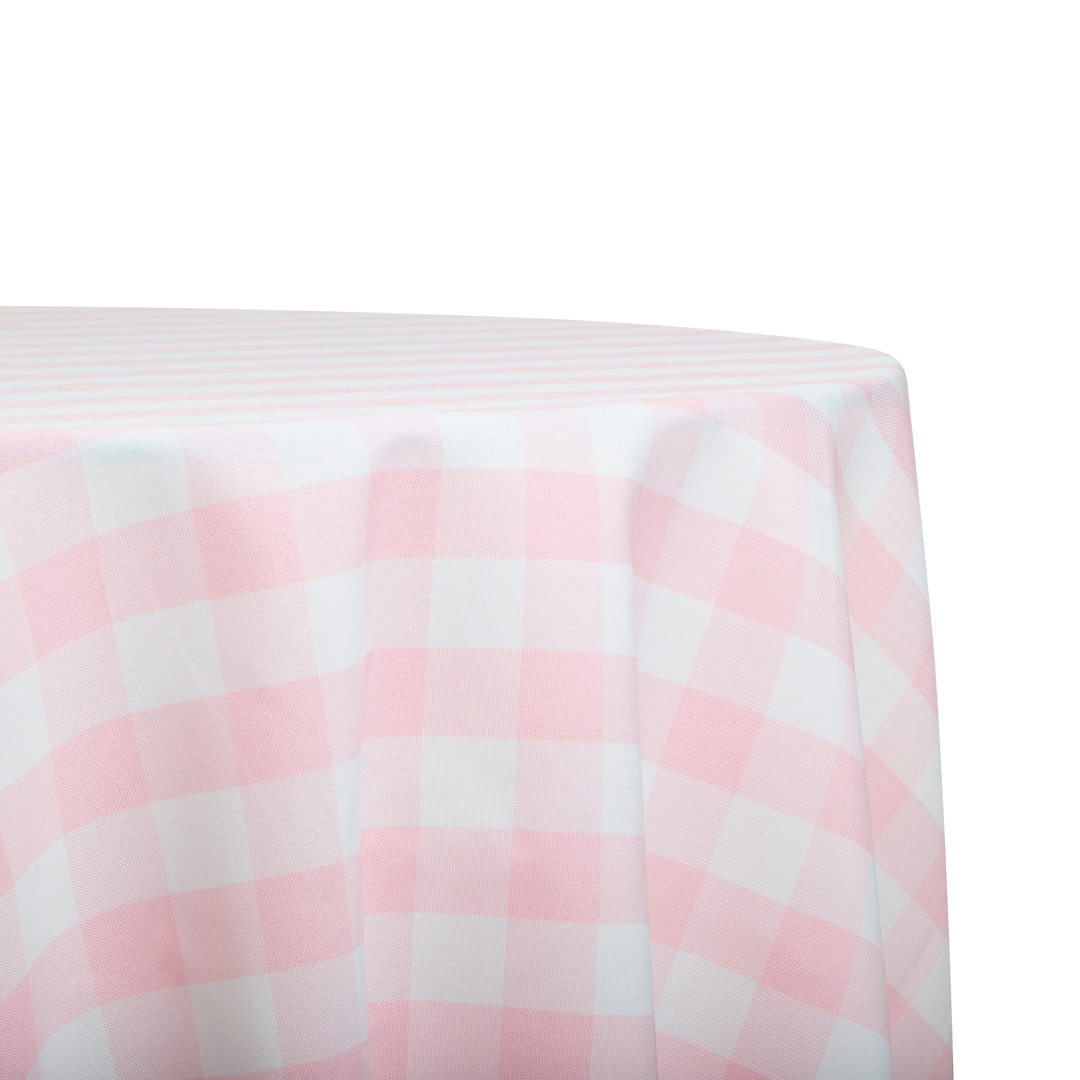 120" Round Tablecloth Pink and White Check Polyester | Gingham Check ...