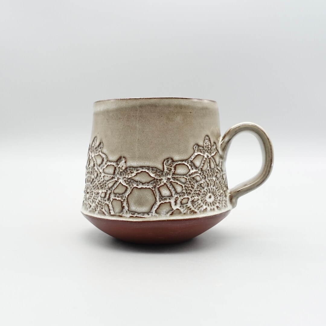 Hand-built Mug With Pressed Doily Pattern Taupe - Etsy