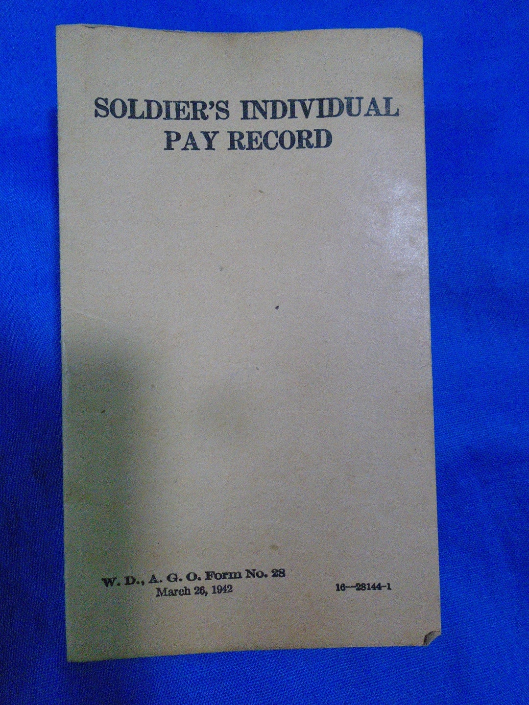 Soldier's Individual Pay Record, 1942 Issue, Used, Very Fine Condition ...