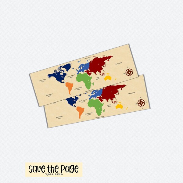 World Map Bookmark - Etsy