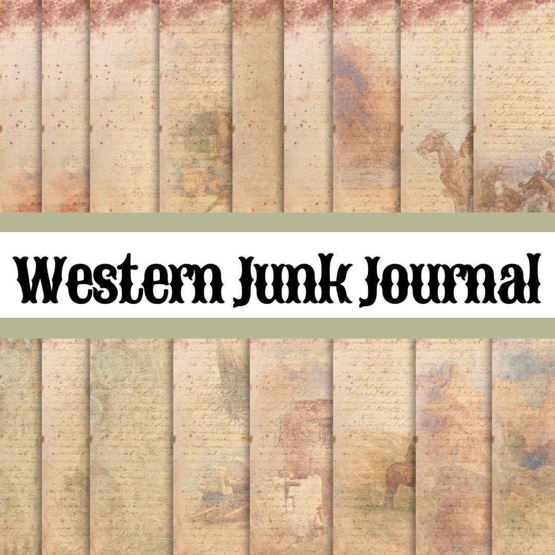 Western Junk Journal Paper With Desert Scenes, Cowboys, Turquoise ...