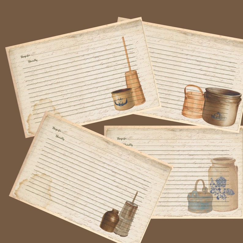 Country Farmhouse Stoneware and Wood Printable Recipe Cards - Etsy