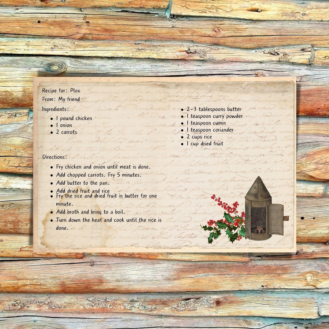 Christmas Recipe Card Template for Canva, Lantern, Holly, and Red ...