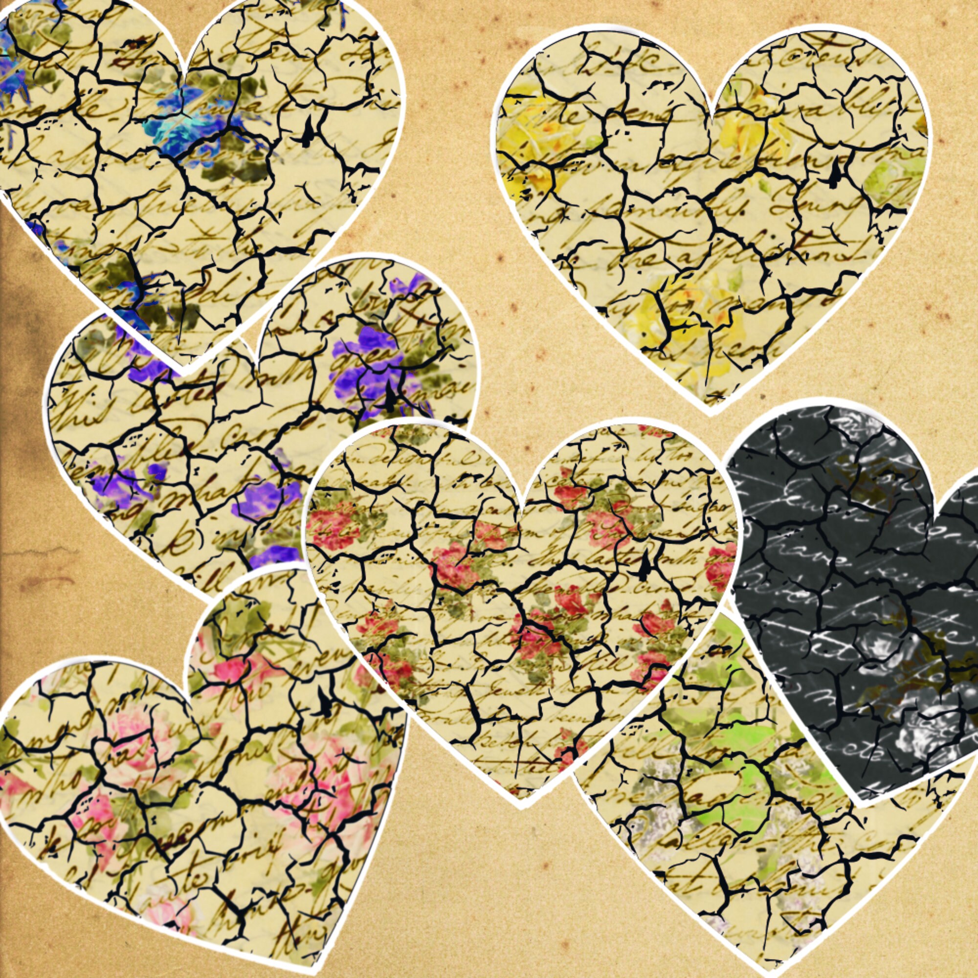 Heart Printable Stickers Vintage Printable for Junk Journals, Shabby ...