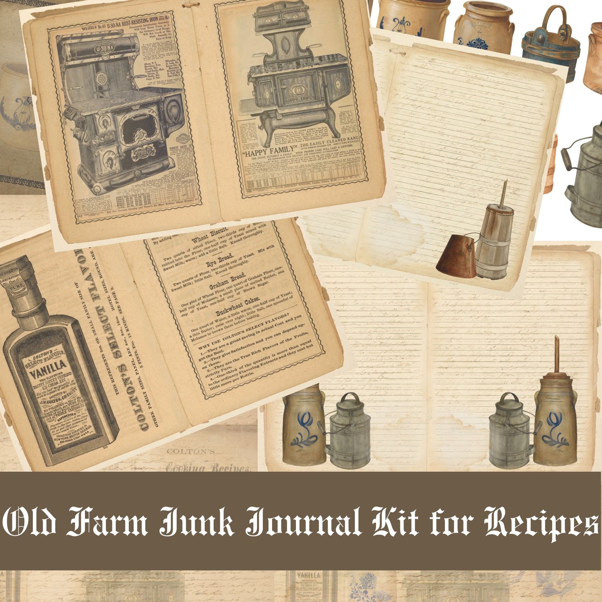 Old Farm Recipe Junk Journal, Junk Journal Kit for Recipes and Cooking ...
