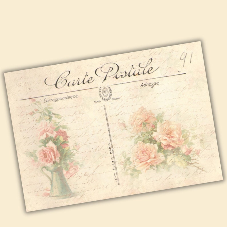 Carte Postale Junk Journal Printable Supplies Paper With Roses - Etsy