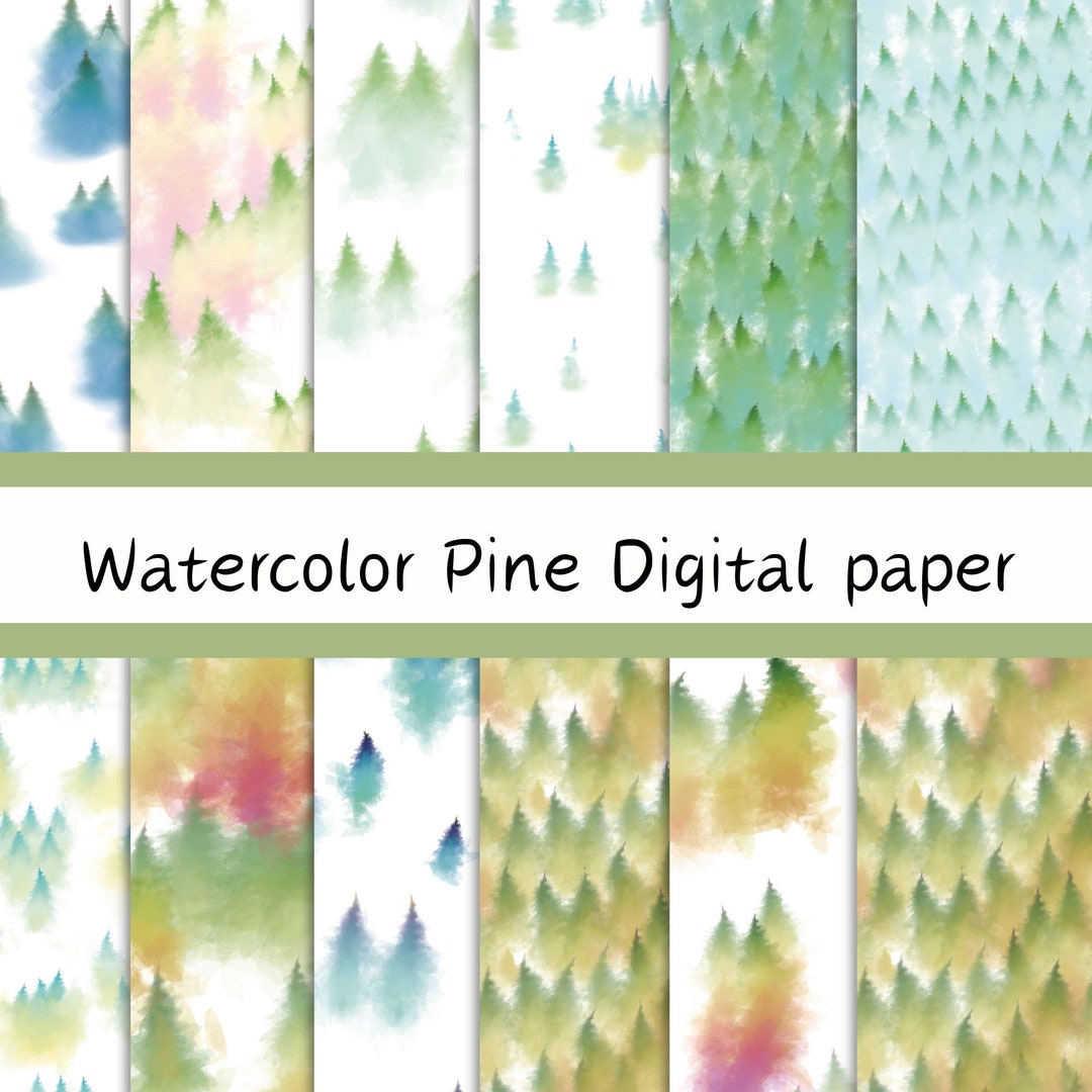 Watercolor Pine Digital Paper - Etsy