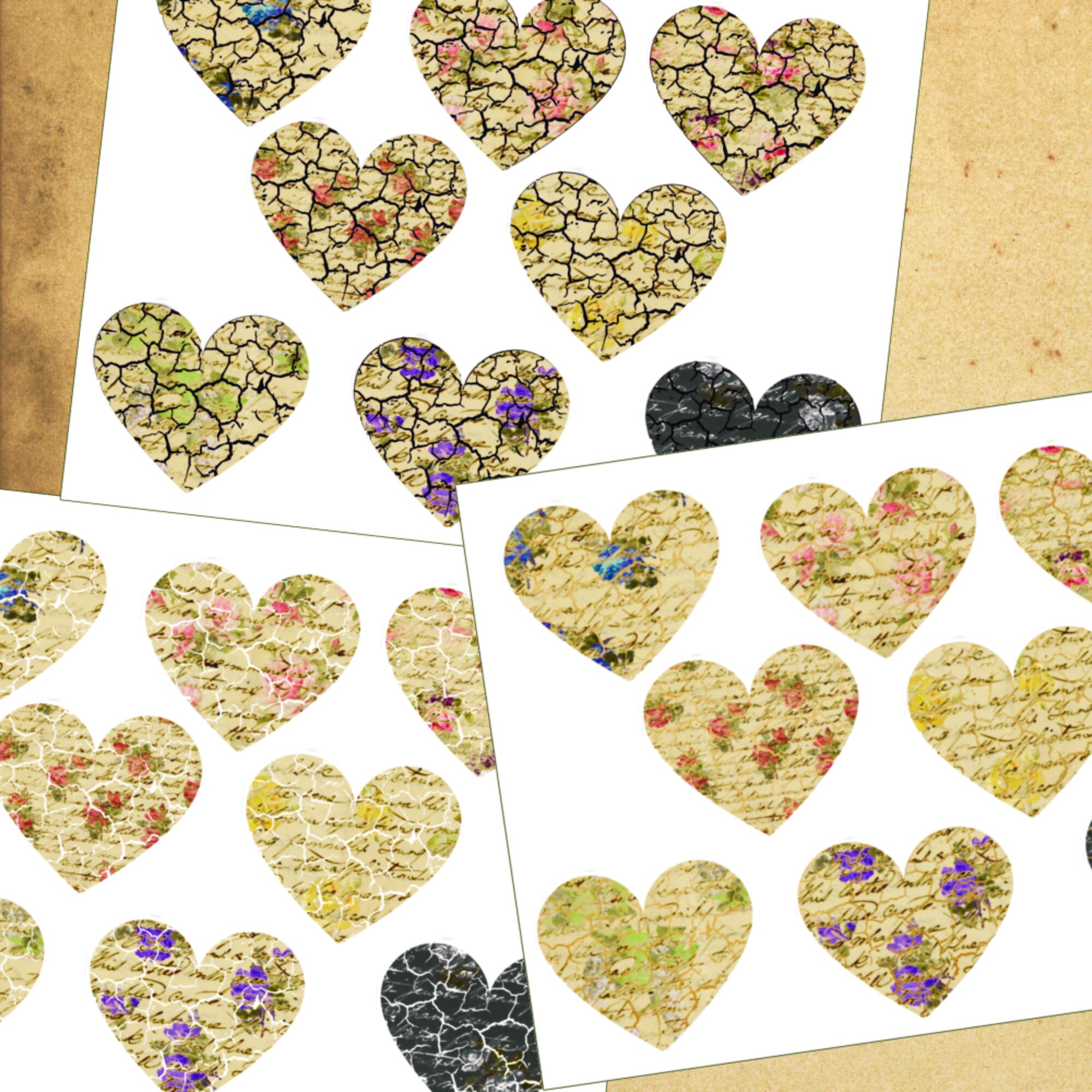 Heart Printable Stickers Vintage Printable for Junk Journals, Shabby ...