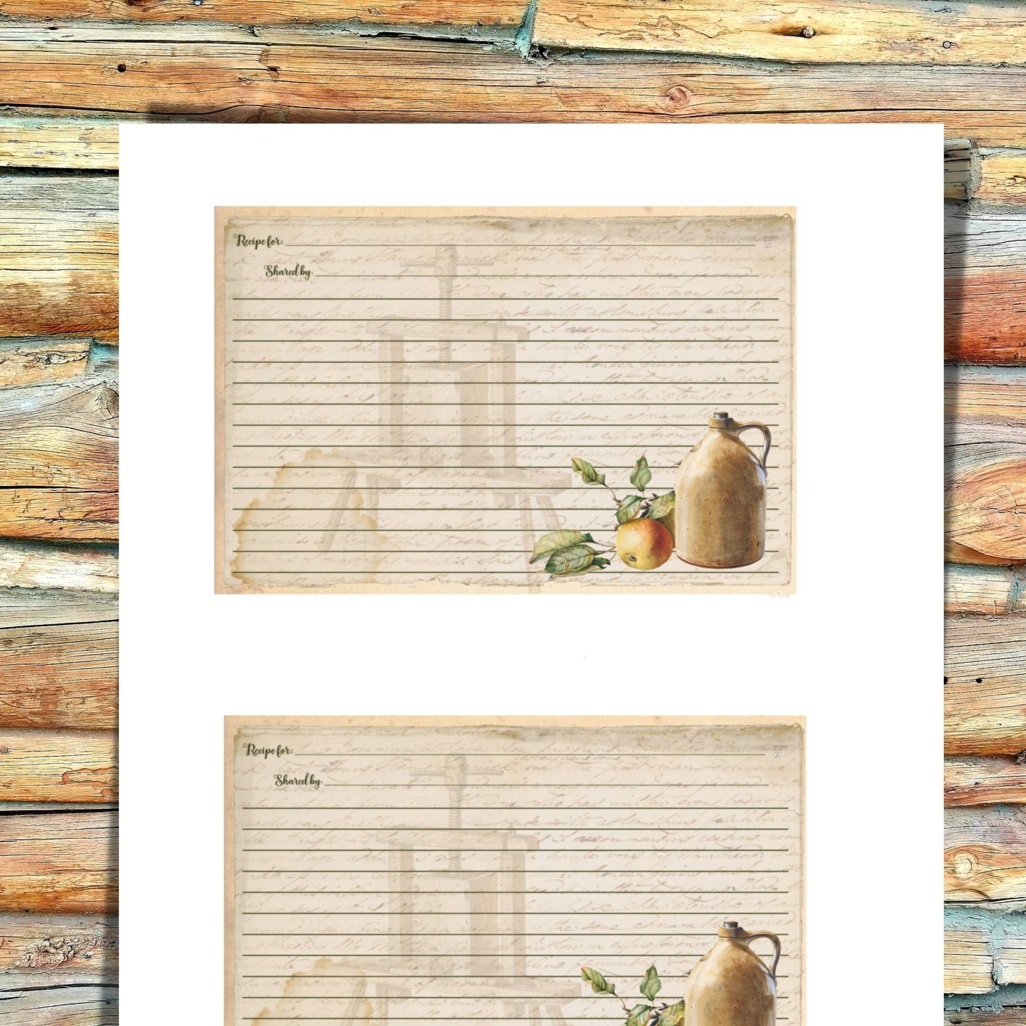 Cider Jug Printable Recipe Card Rustic Farmhouse - Etsy