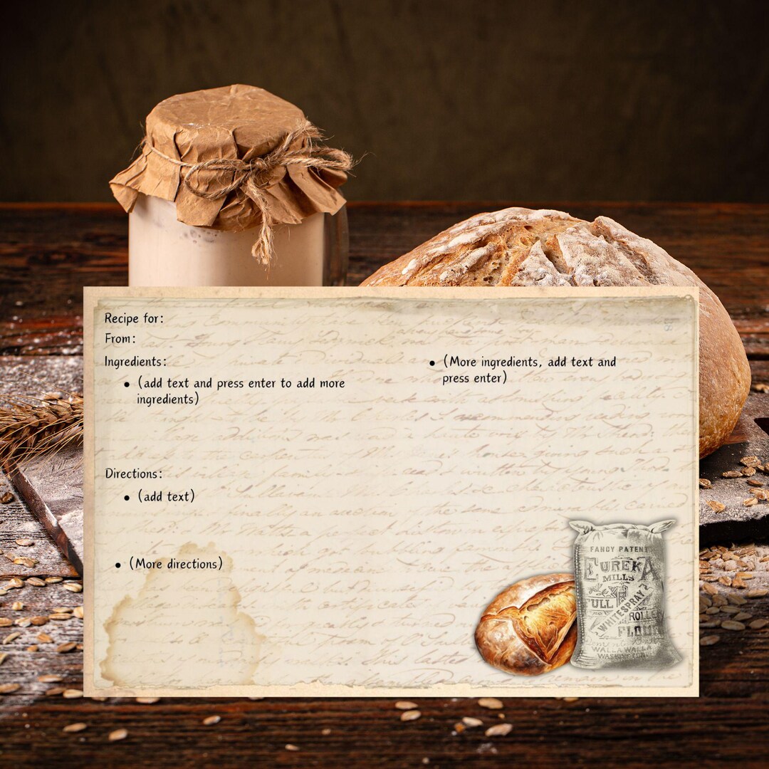 Sourdough Recipe Card Flour Sack and Loaf - Etsy
