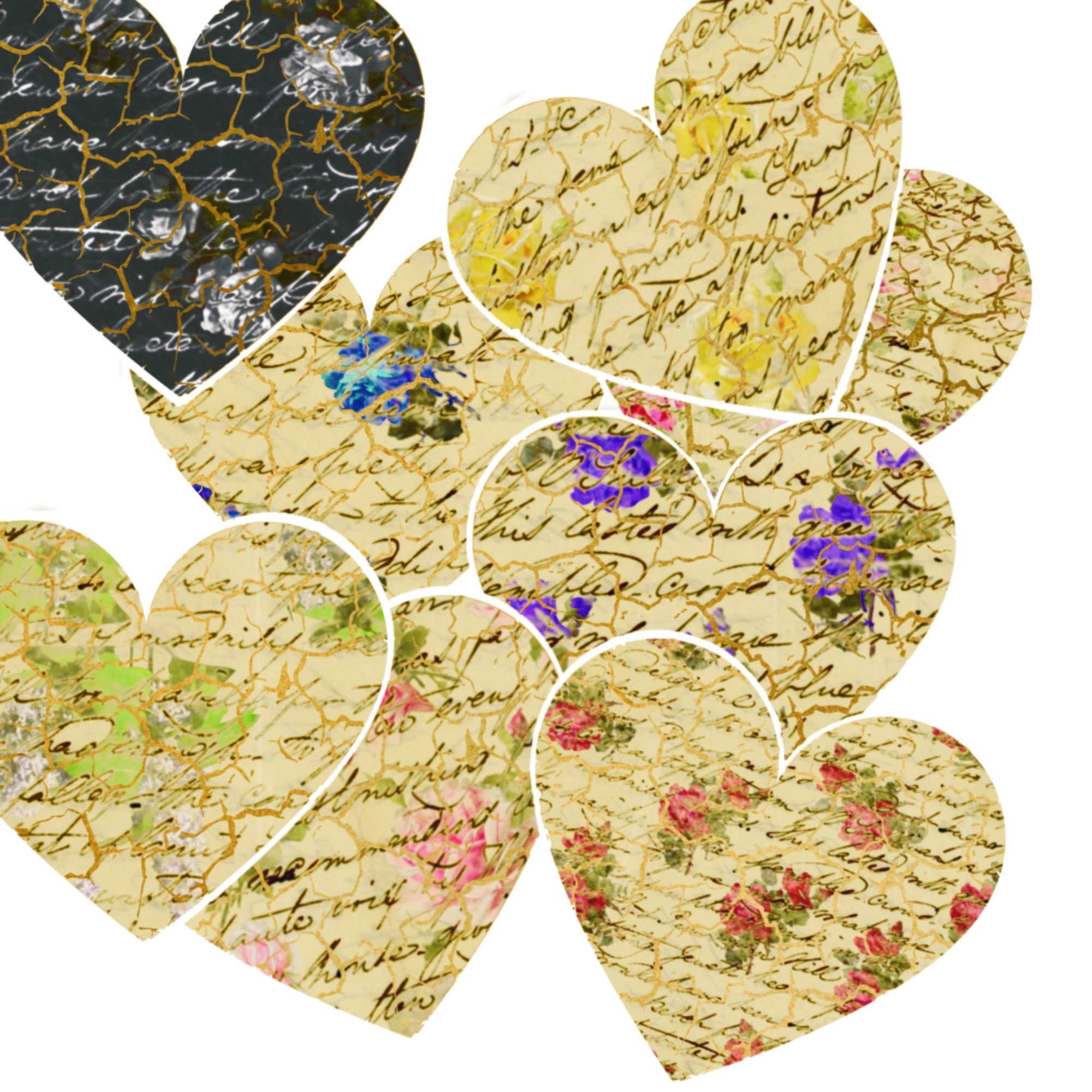 Heart Printable Stickers Vintage Printable for Junk Journals, Shabby ...