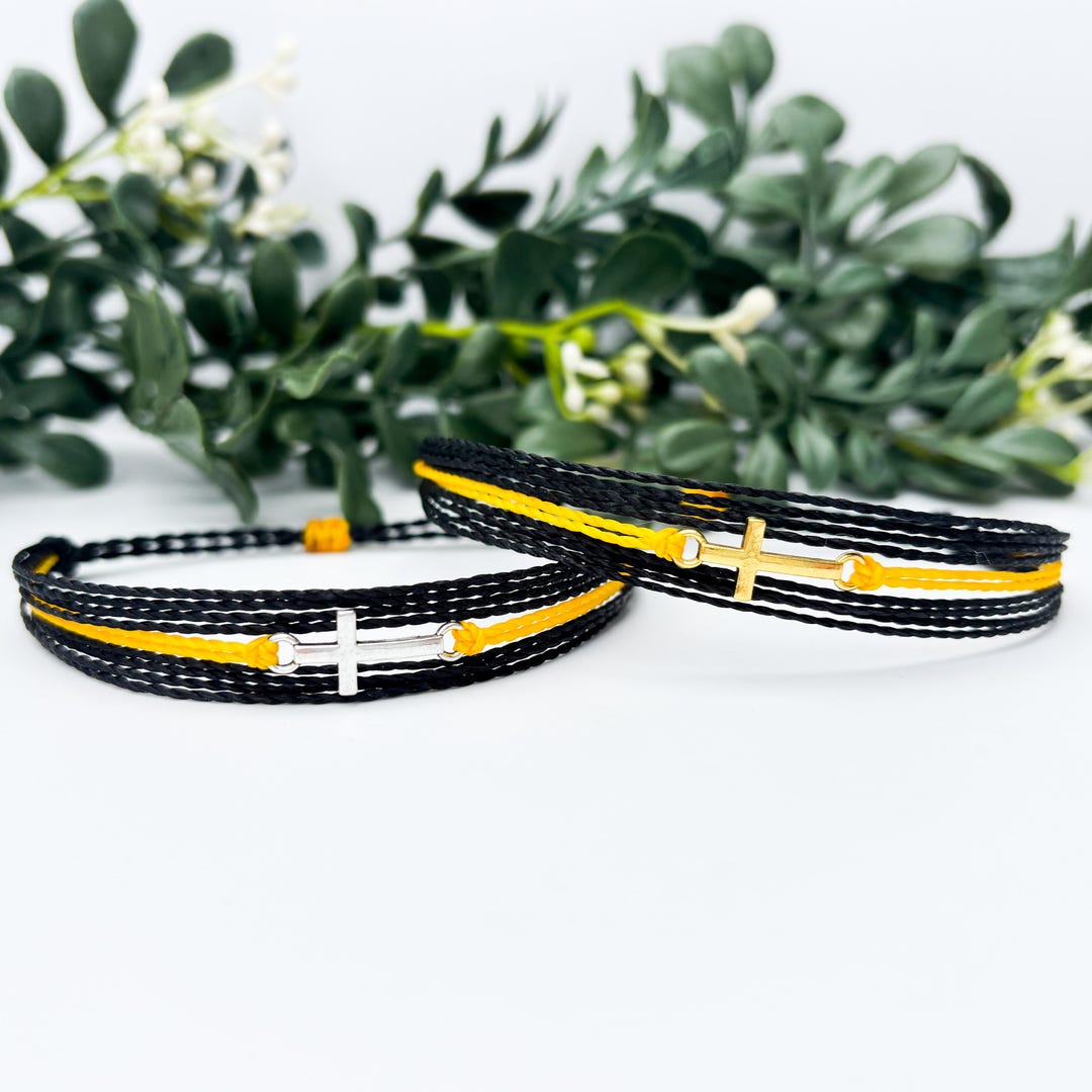 Thin Yellow Line Christian Cross Charm Adjustable Bracelet, 911 ...