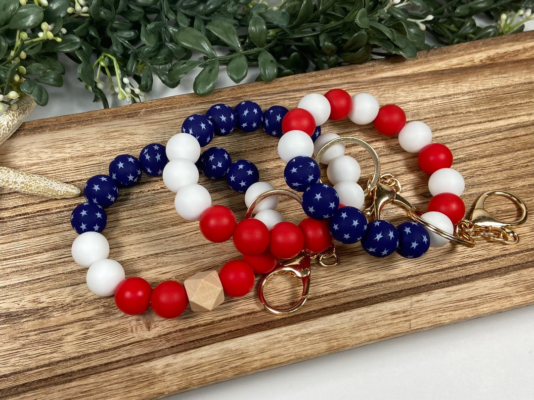 Silicone Bead Wristlet Keychain | 4th of July | USA Independence Day ...