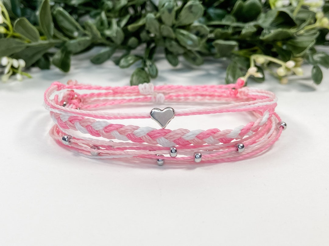 Pink Breast Cancer Awareness Adjustable Waterproof Bracelet Set ...