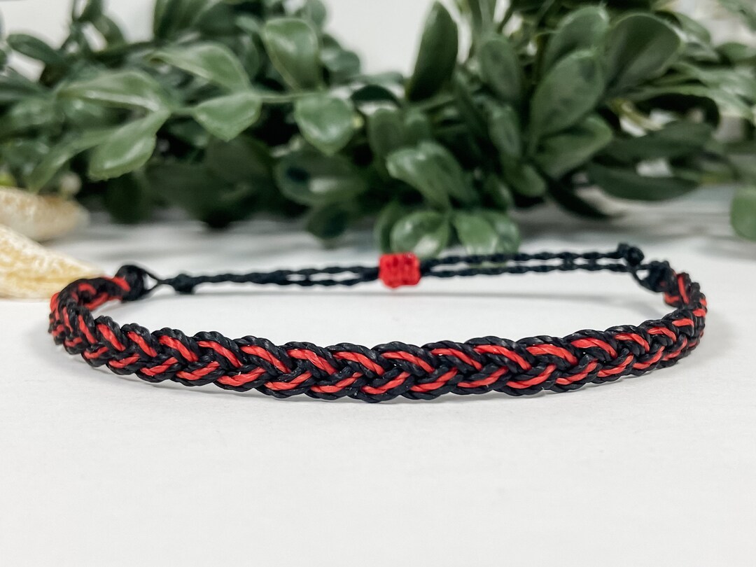Thin Red Line Braided Adjustable Waterproof Bracelet | Firefighter Gift ...