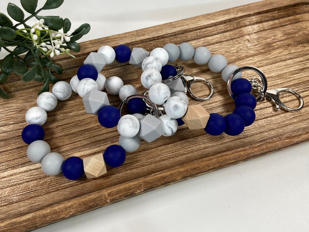 Silicone Bead Keychain Bracelet | Blue & White Penn State Football ...