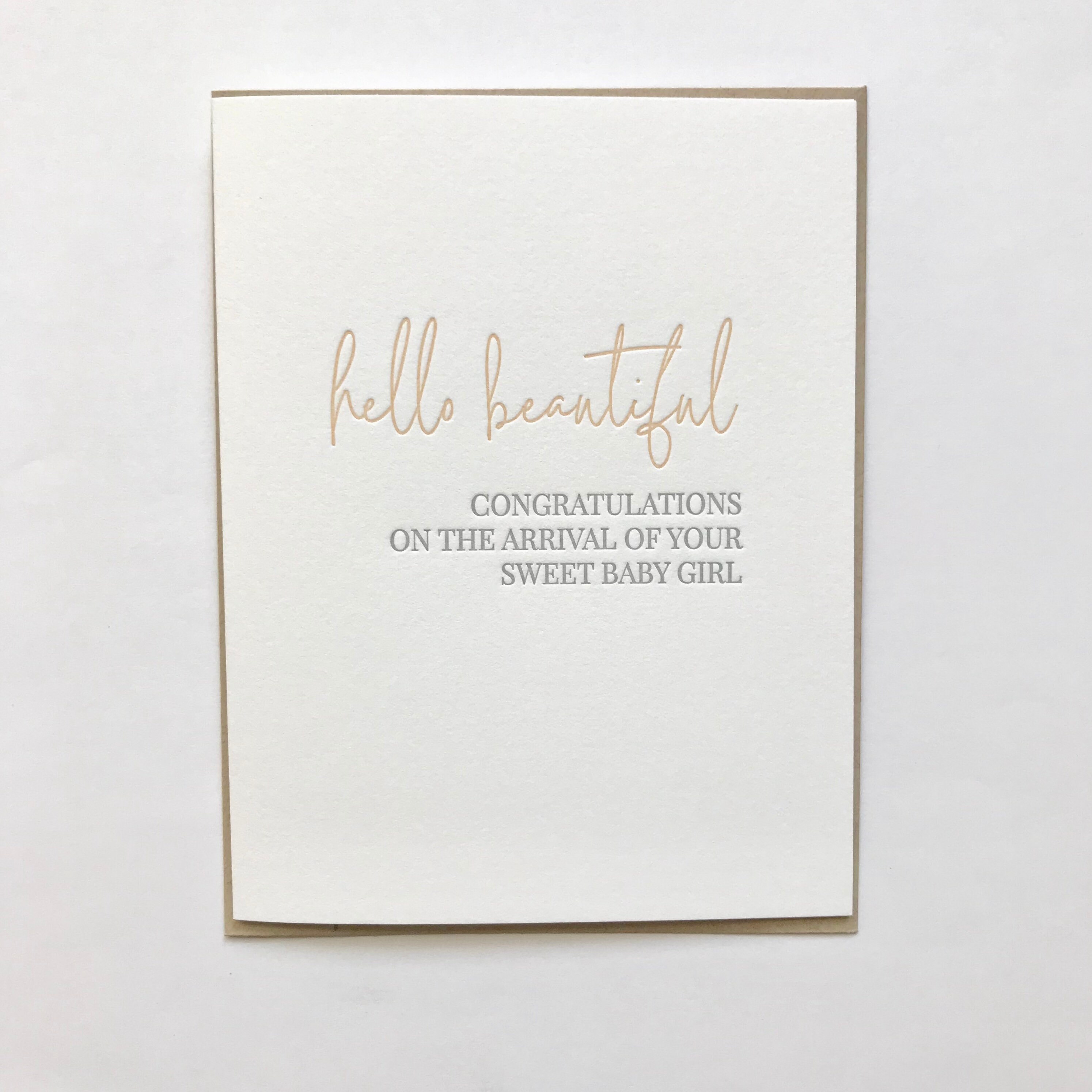 Hello Beautiful New Baby Girl Card Baby Girl Letterpress | Etsy