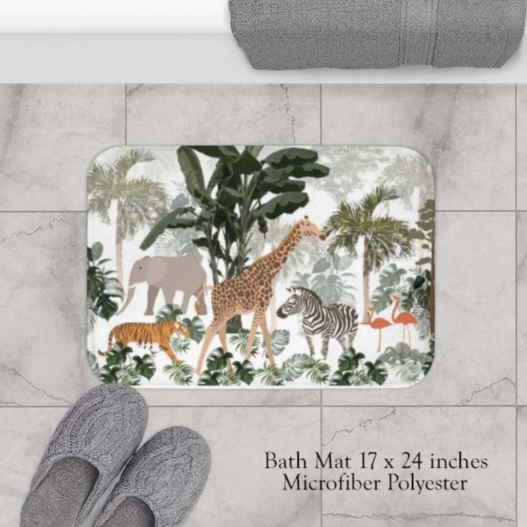 Watercolor Tropical Jungle Animals Bath Mat Bathroom Boho - Etsy