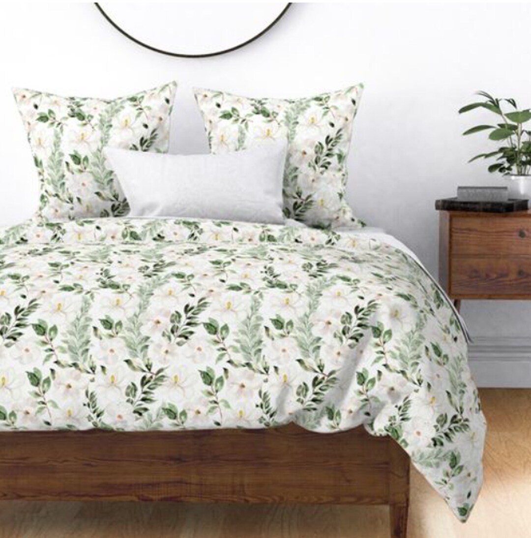 Magnolia Blossoms Pattern Floral Girl Duvet Cover Cotton Green ...