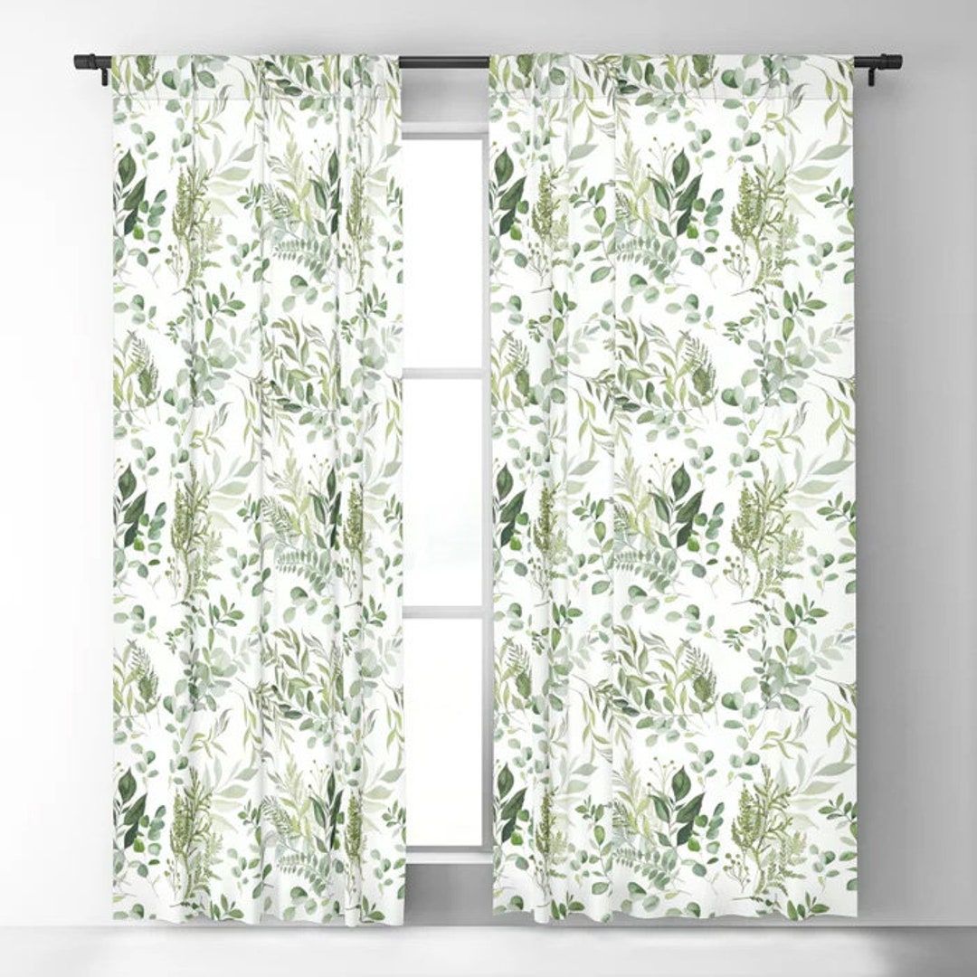 Green Leaves Window Curtains, Single or Double Panel, 50"x84" Each ...