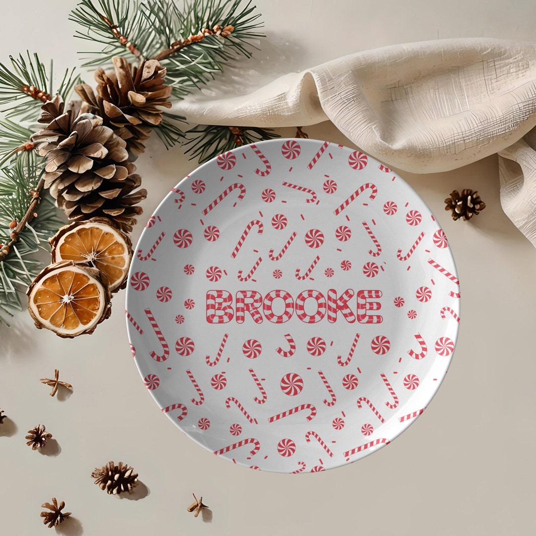 Personalized Kids Christmas Round Plate Candy Cane, Cookies Serving ...