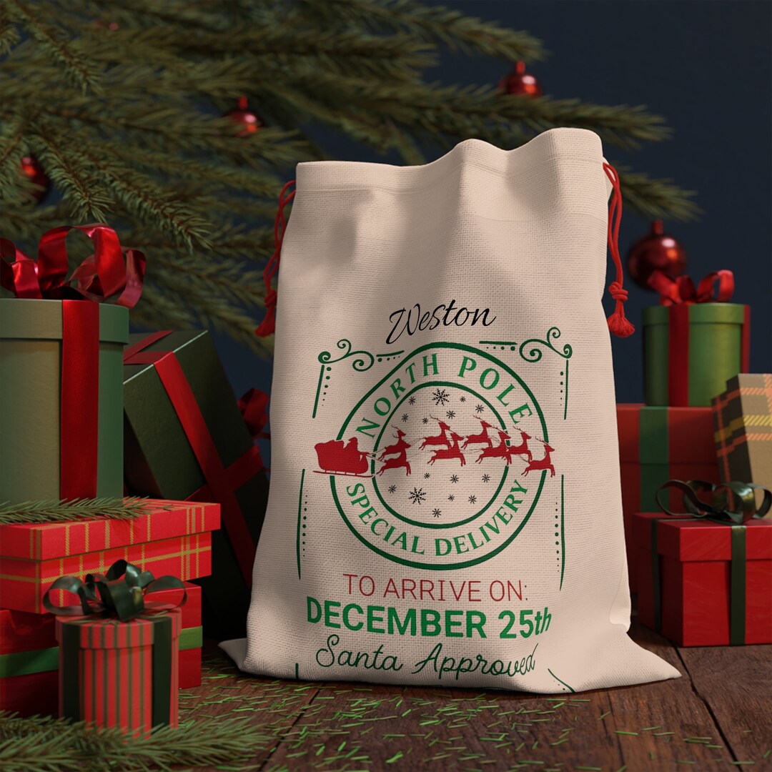 Personalized Linen Santa Sack: Custom Name Christmas Gift Bag - Etsy