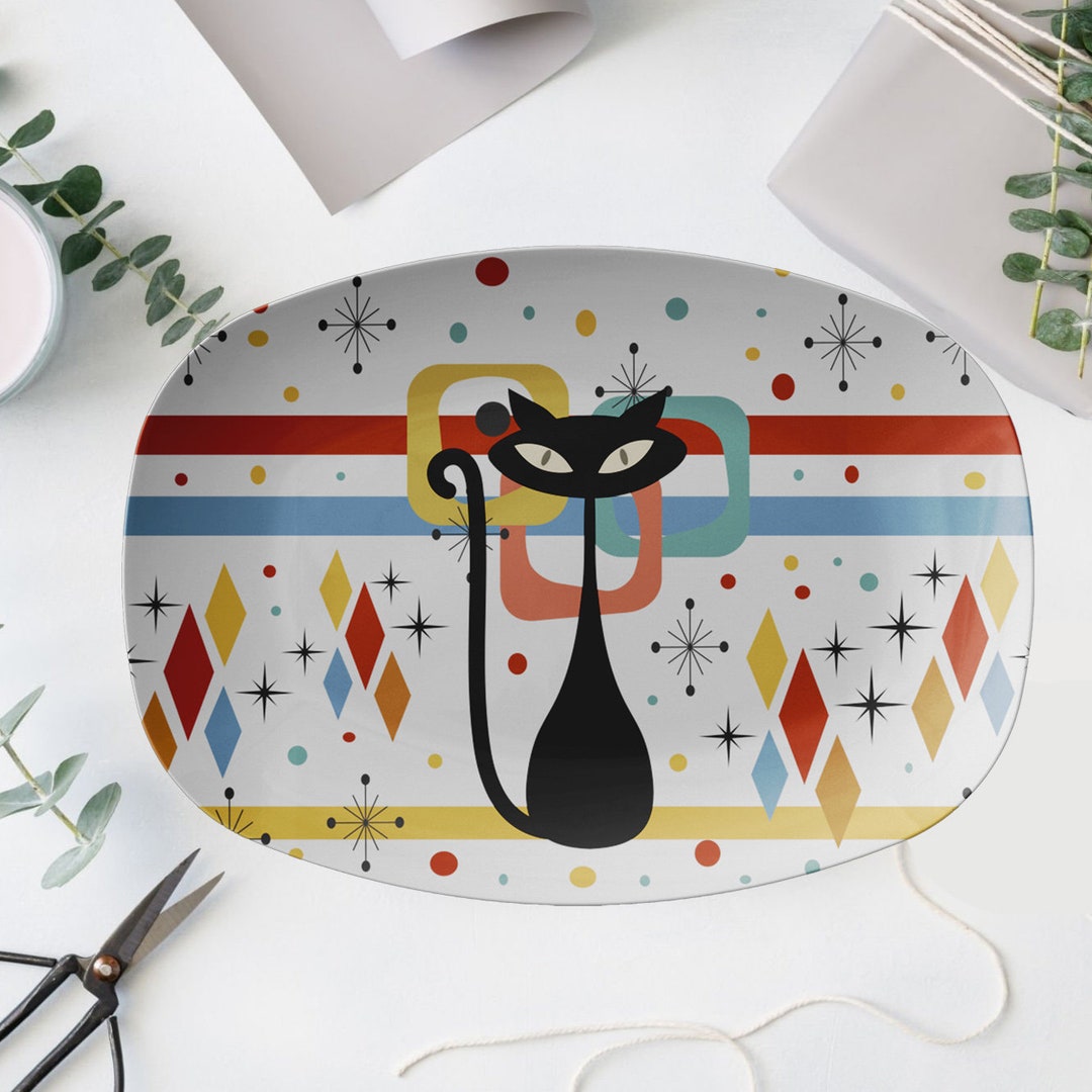 Atomic Cat Mid Century Modern Retro Serving Platter Kitsch Party ...