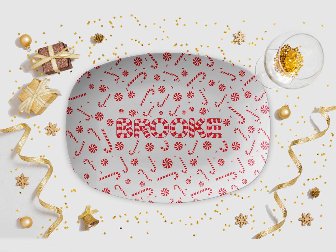 Candy Cane Christmas Pattern Retro Serving Platter Party Birthday ...