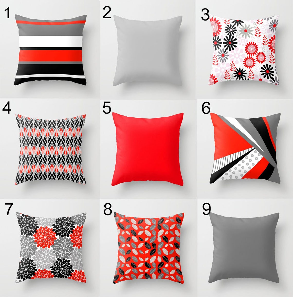 Red Black and Grey Mix & Match Decorative Throw Pillow Cover - Etsy