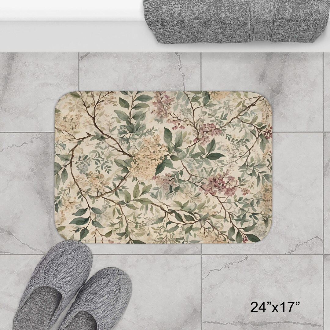 Pastel Colors Floral Bath Mat, Boho, Gift, Girl, Rustic, Pattern, Sage ...