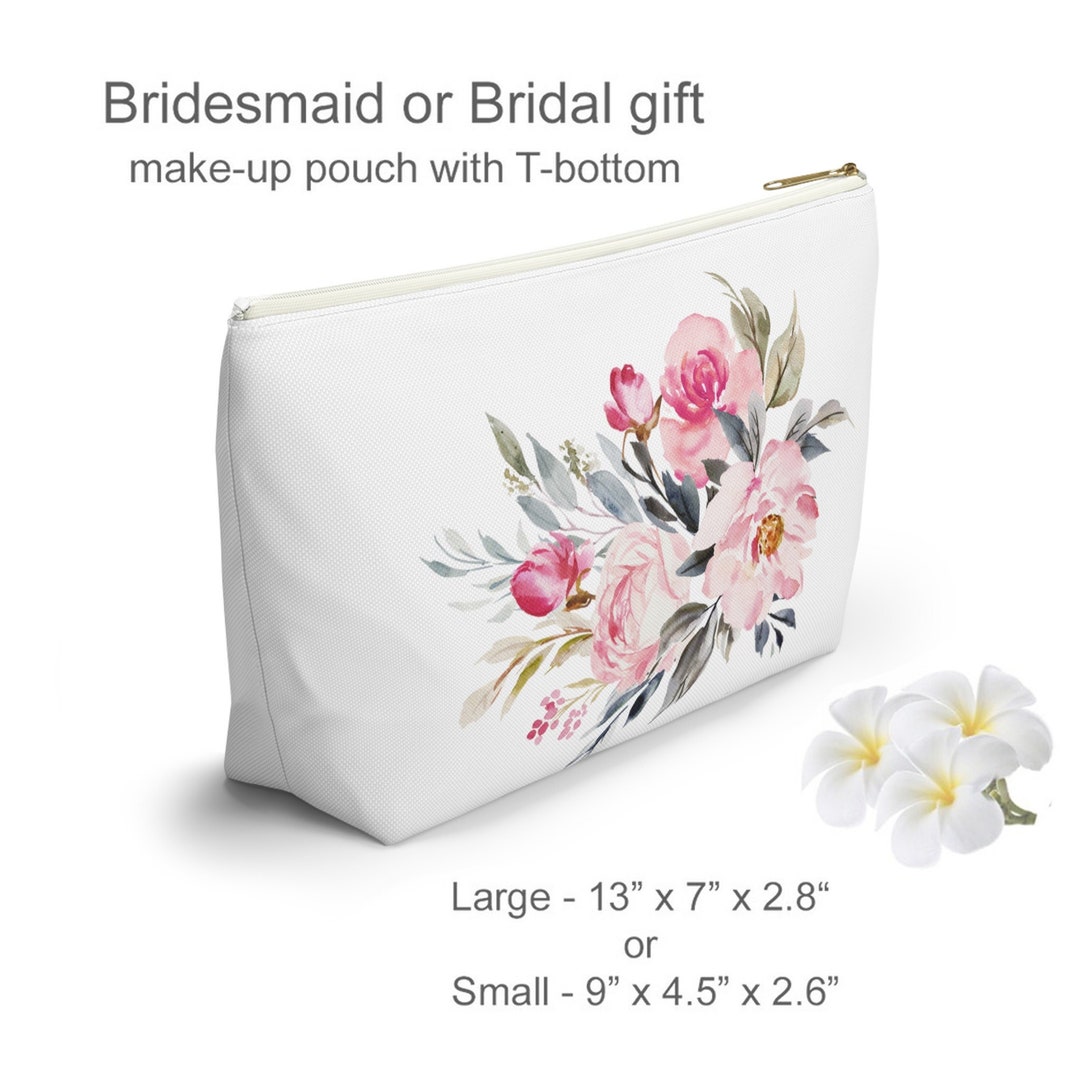 Personalized Pink Roses Cosmetic Pouch, Bridesmaid Bridal Gift - Etsy
