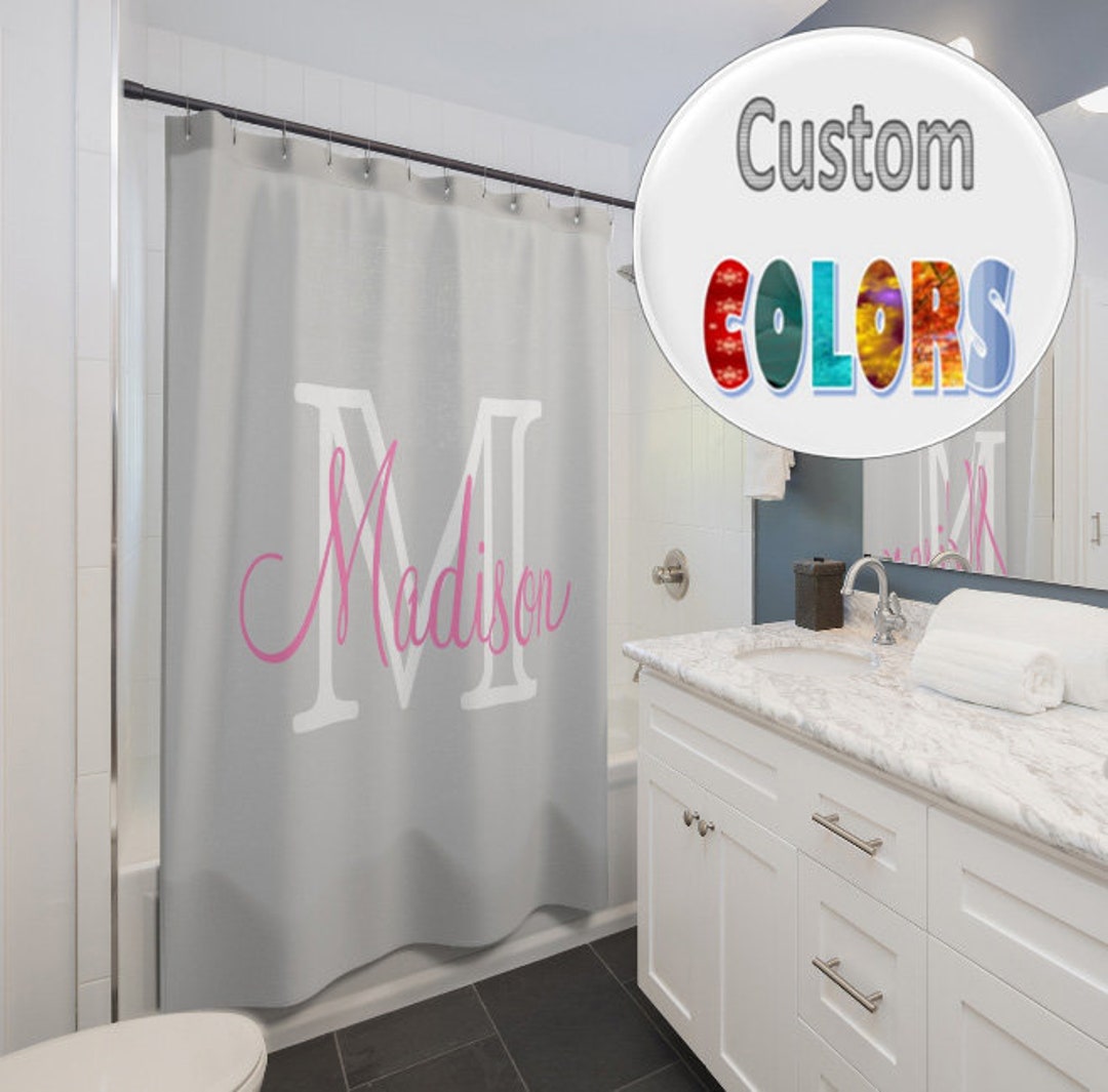 Custom Monogrammed Shower Curtain With Name, PRINTED, 71 by 74 Inches ...