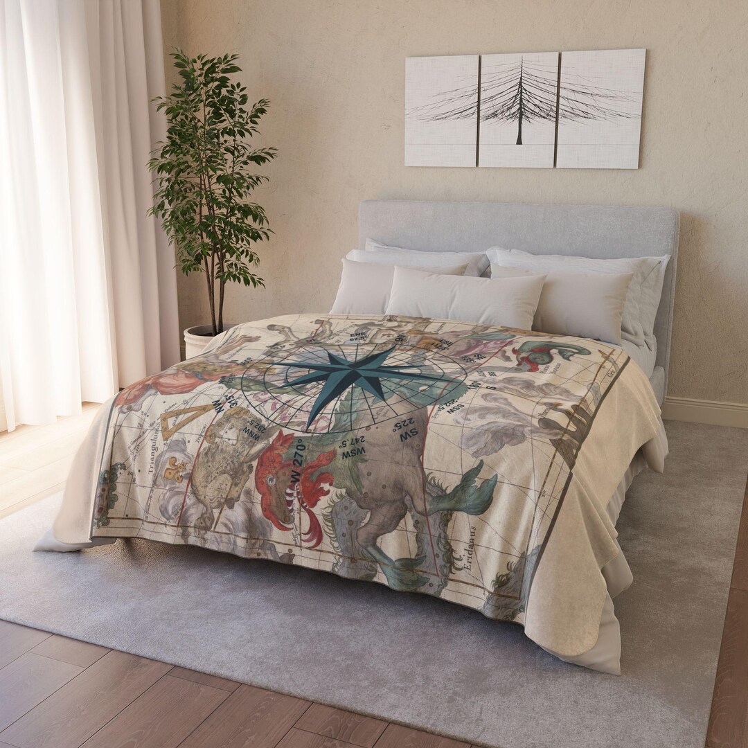 Ancient Map Compass Sherpa Fleece Throw Blanket, Boho Zodiac Gift - Etsy