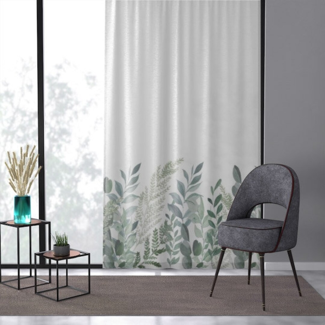 Green Leaves Window Curtains Single Double Panel, 50x84 Each, Home ...