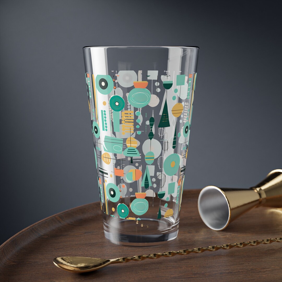 Mid Century Modern Inspired Pattern Retro Clear Glass 16oz Kitsch Beer ...