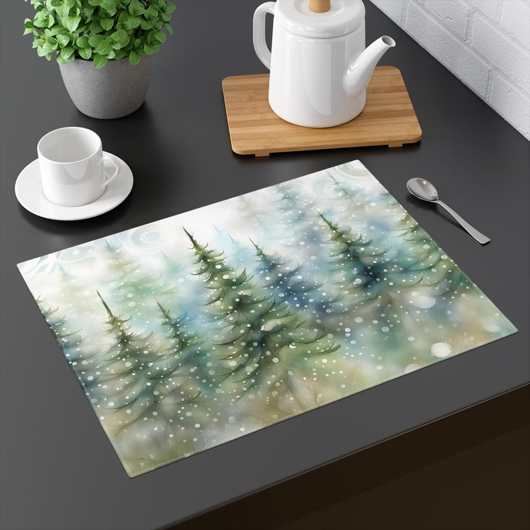 Christmas Trees Placemat With Snow, Woodland, Cabin Decor, Name, Custom ...