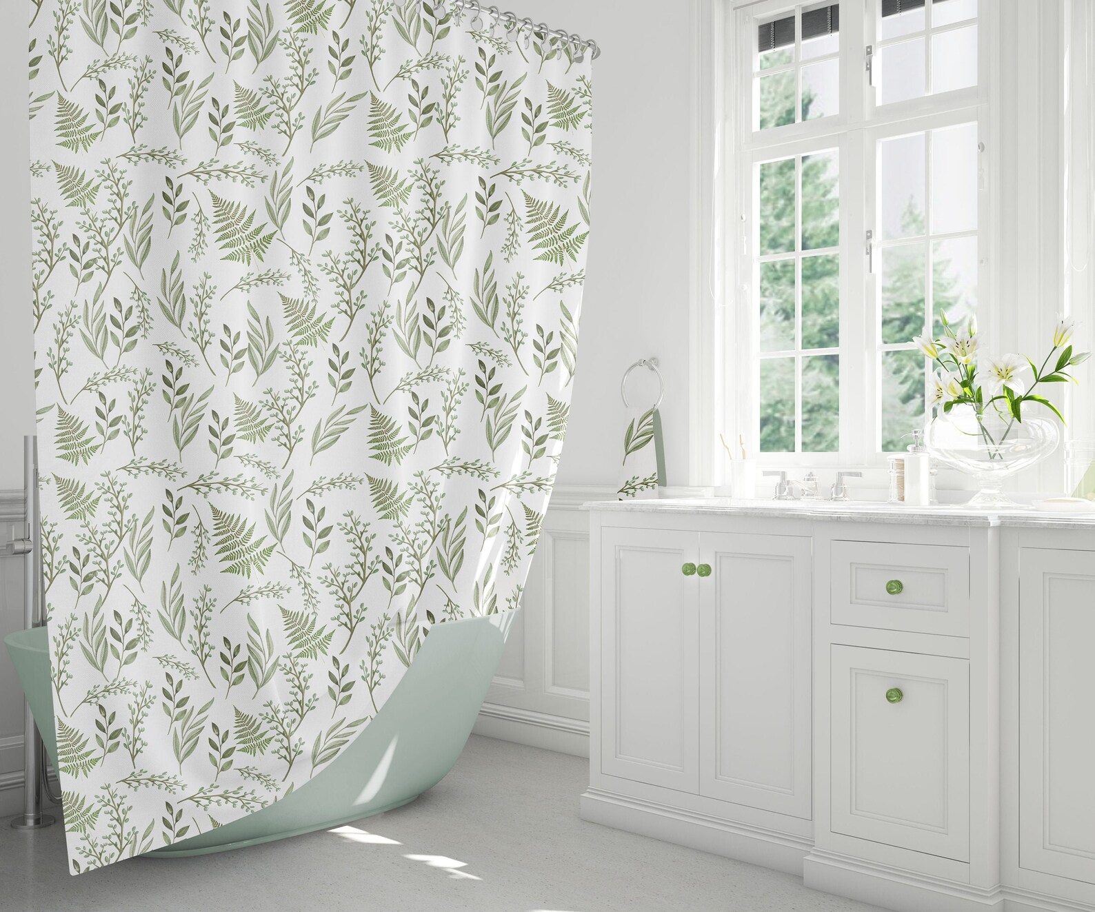 Sage Green Herbs and Ferns Shower Curtain 71 X - Etsy