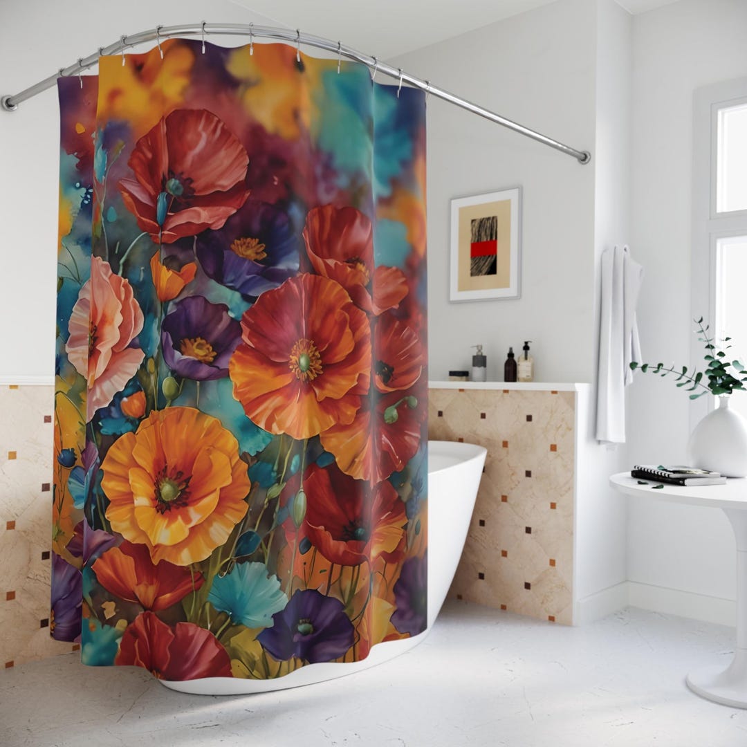 Watercolor Poppies Shower Curtain, Colorful Floral Boho Decor - Etsy