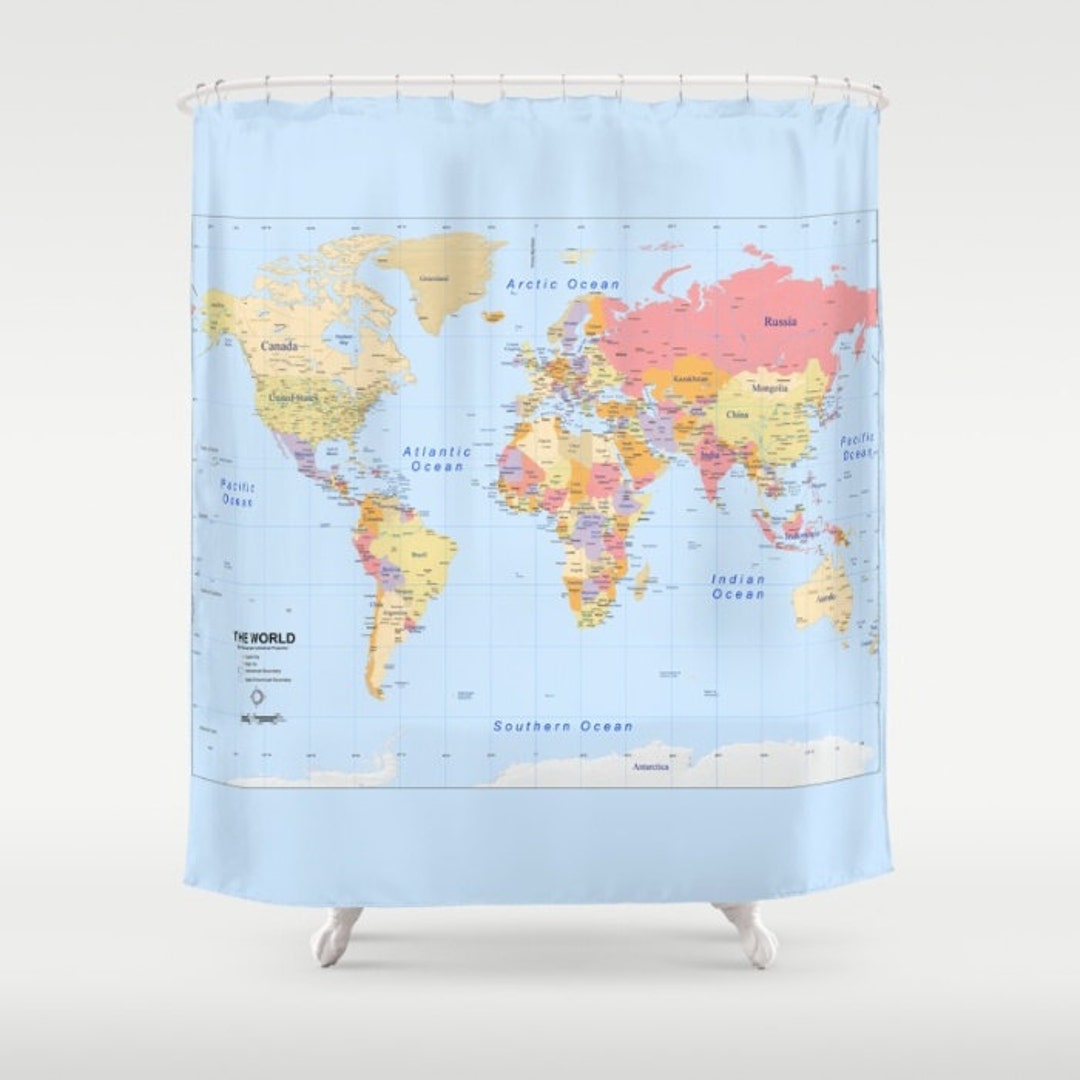 Shower Curtain 'world Map' 71 by 74 Home, Bathroom, Bath, Dorm, Girl ...