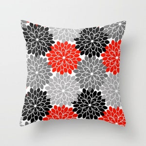 Red, Black and Grey Mix & Match Decorative Throw Pillow Cover, Floral ...