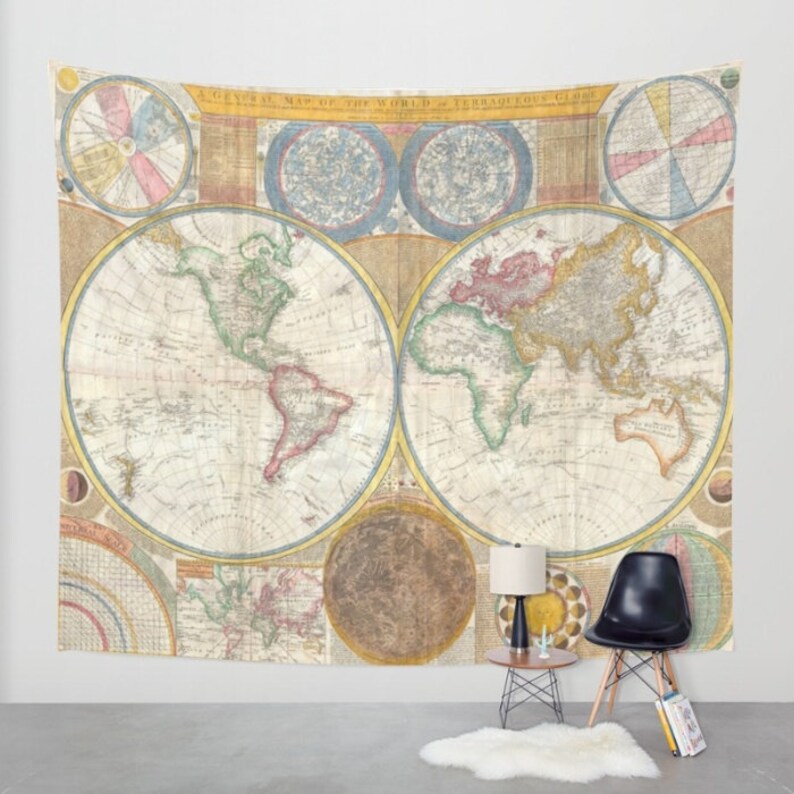 Ancient Map Wall Tapestry - World Map 1794 - Wall Decor, Modern, Home ...