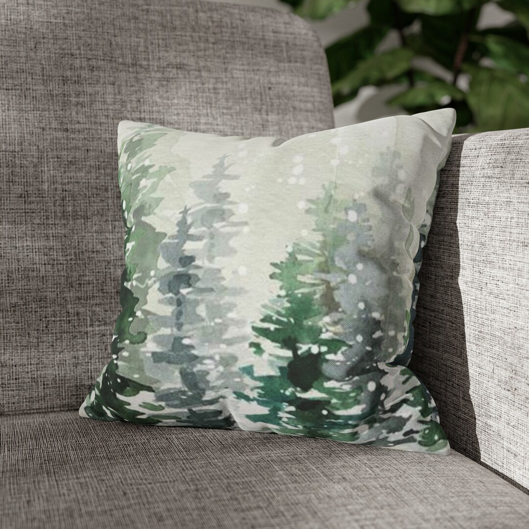Winter Woodland Christmas Snow Trees Decorative Throw Pillow - Etsy